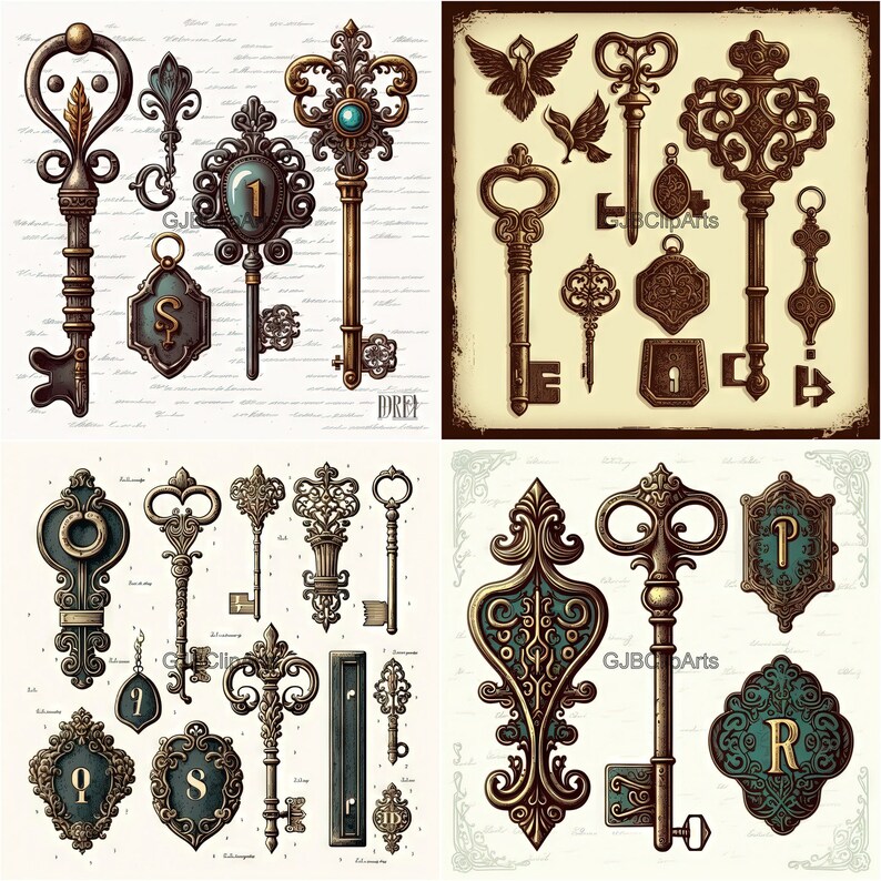 Vintage Key Clipart, Dark Academia Vintage Key Collection: Mystical and ...