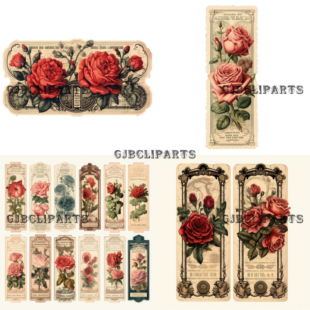 Gothic Roses Ornamental Vintage Ticket, Page of Evenly Spaced Clipart ...