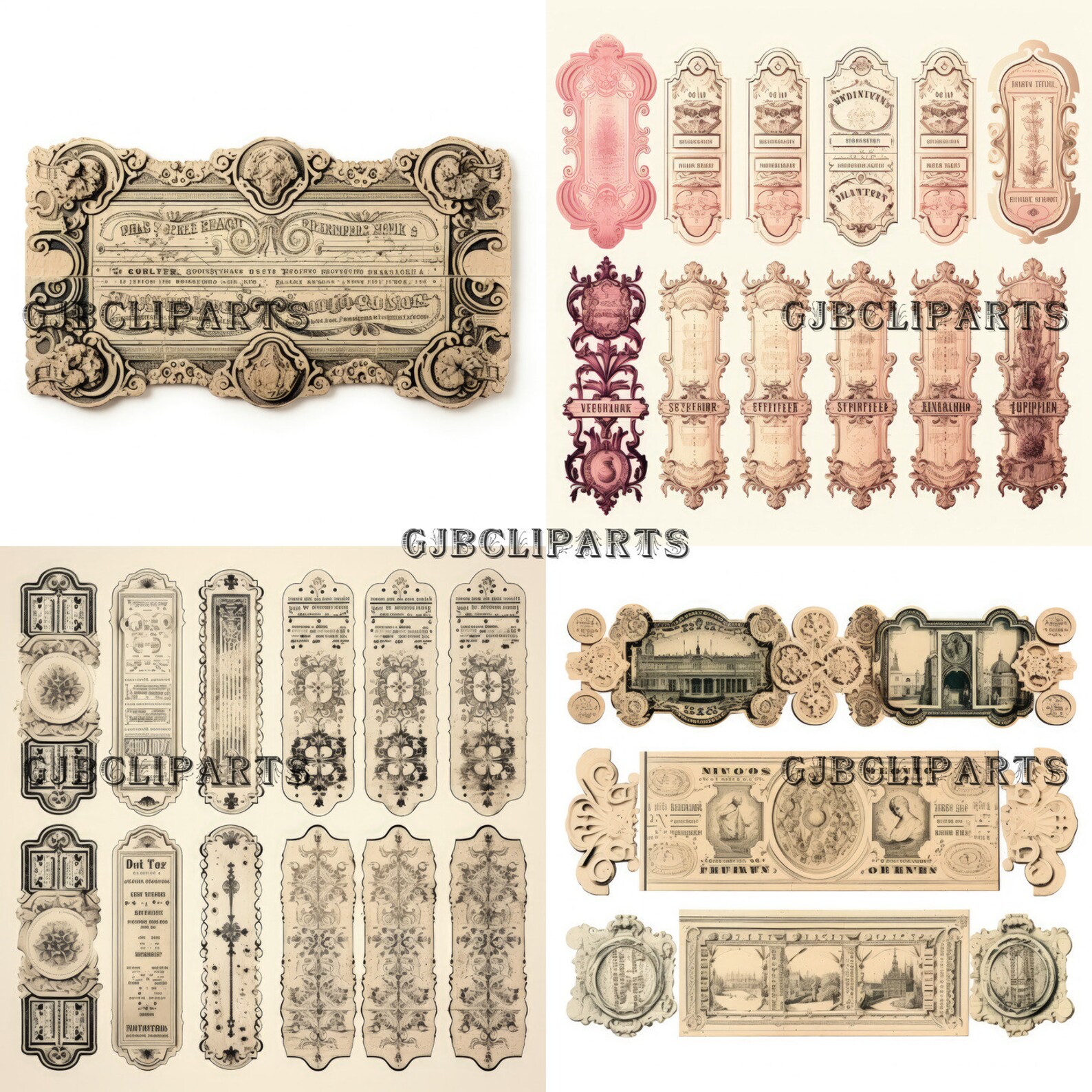 Gothic Ornamental Vintage Ticket, Page of Evenly Spaced Clipart ...