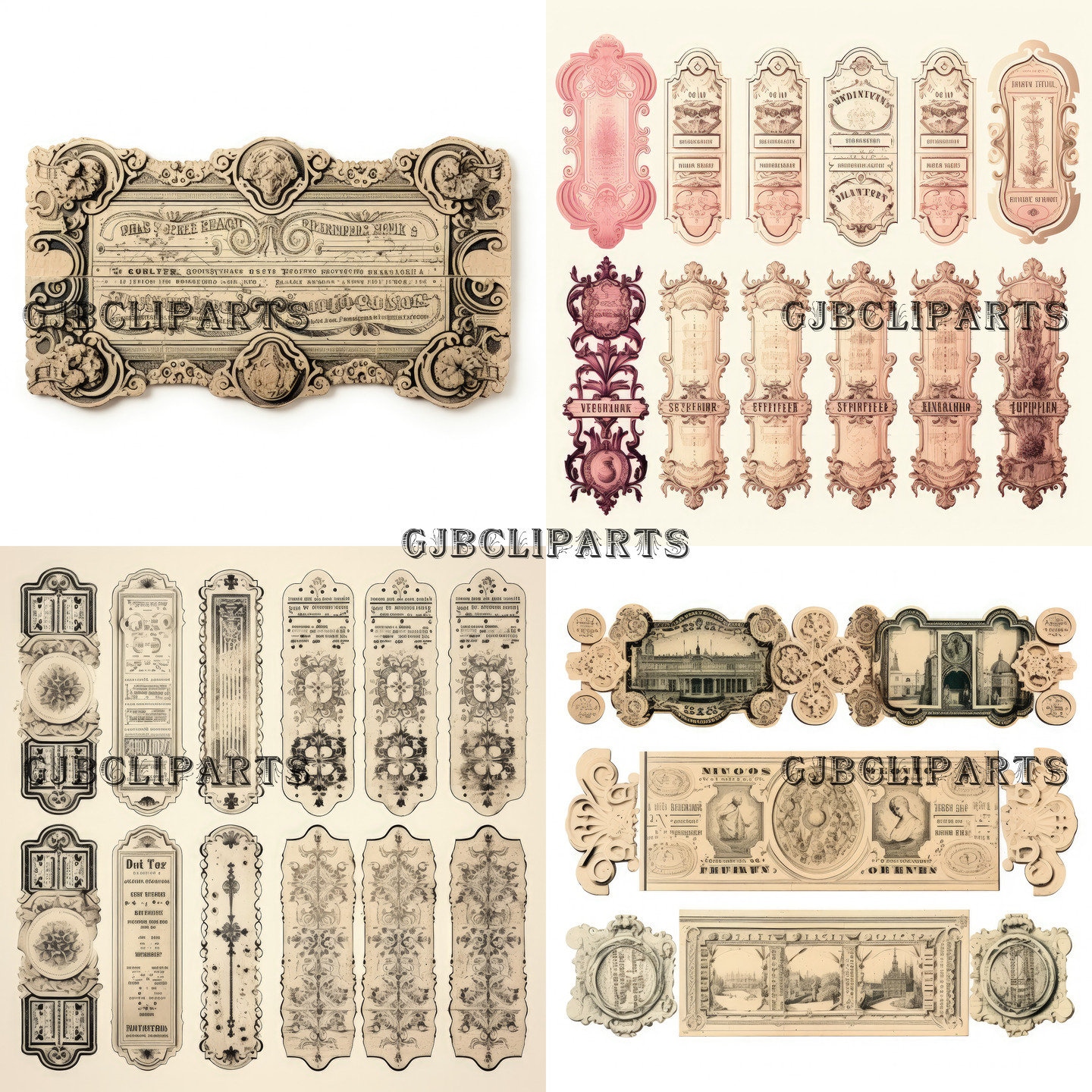 Gothic Ornamental Vintage Ticket, Page of Evenly Spaced Clipart ...