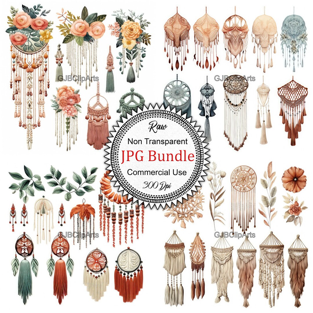 Boho Macrame Wall Hanging Collection Clipart, Bohemian Wall Decor ...