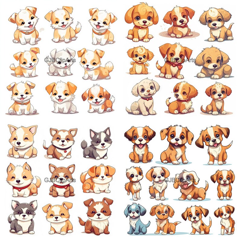 Kawaii Puppy Clipart, Kawaii Puppy, Digital Stickers, Digital Clipart ...