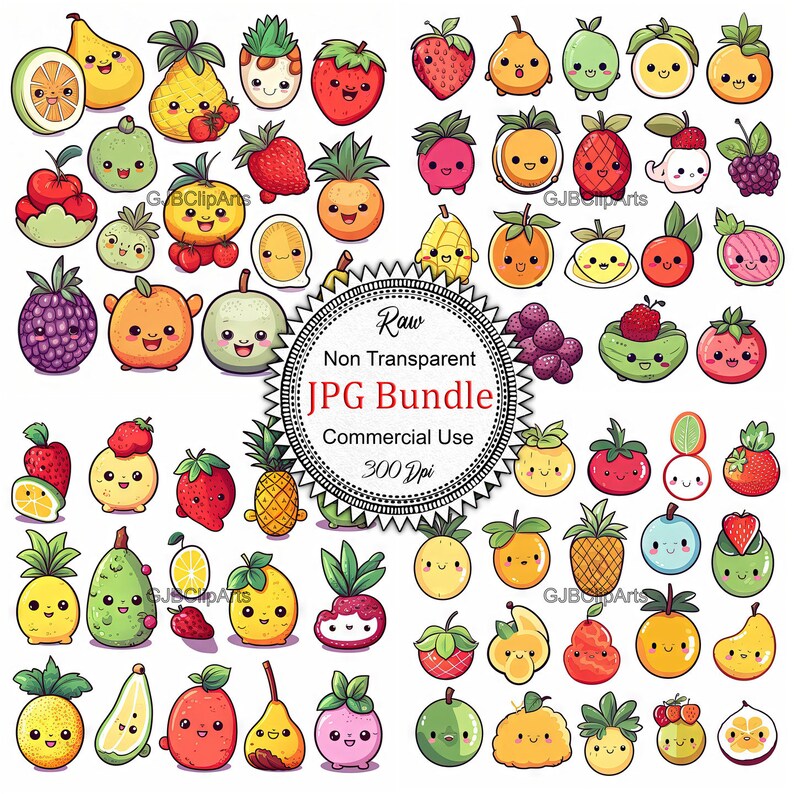 Fruit Clipart: Kawaii Fruits , Digital Stickers, Digital Clipart ...