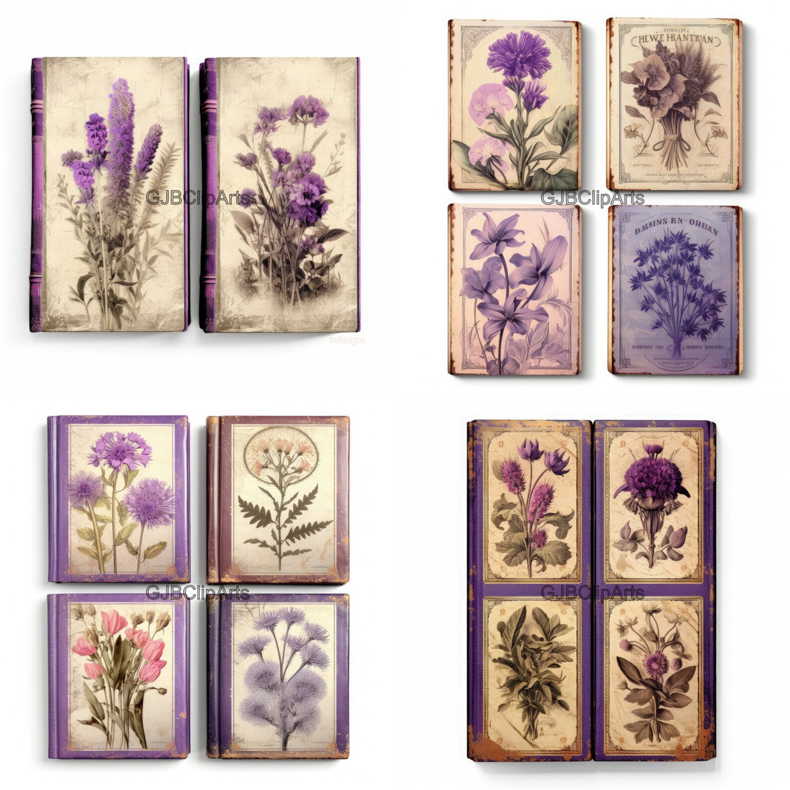 Purple Flora Book Cover Clipart, Vintage Book Cover Clipart, Journaling ...