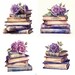 Watercolor Vintage Books With Purple Roses Clipart, Scrapbooker ...