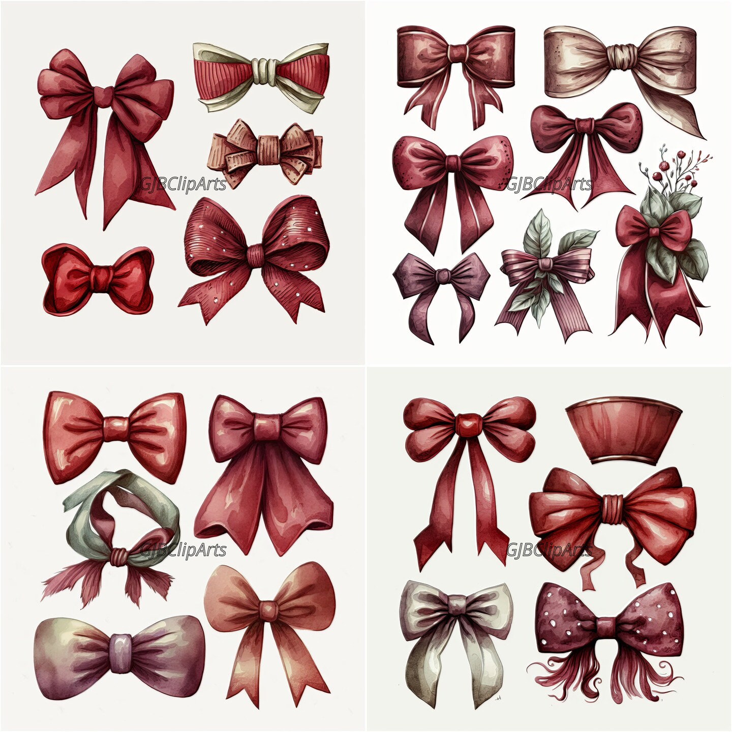 Lovely Bows Clipart: Hand-painted Watercolor Ribbon Illustrations ...