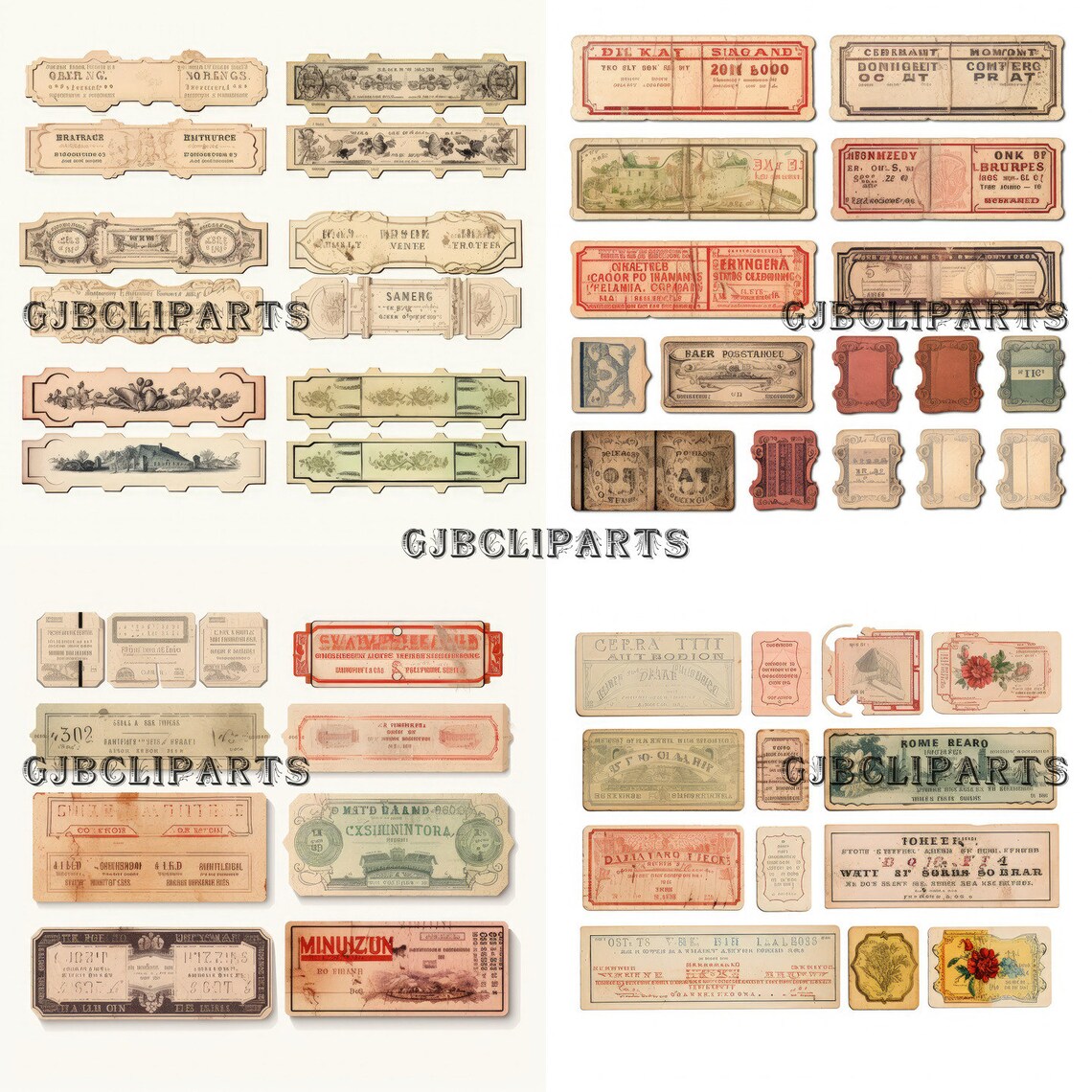 Rustic Cottage Ornamental Vintage Ticket Clipart, Evenly Spaced Clipart ...