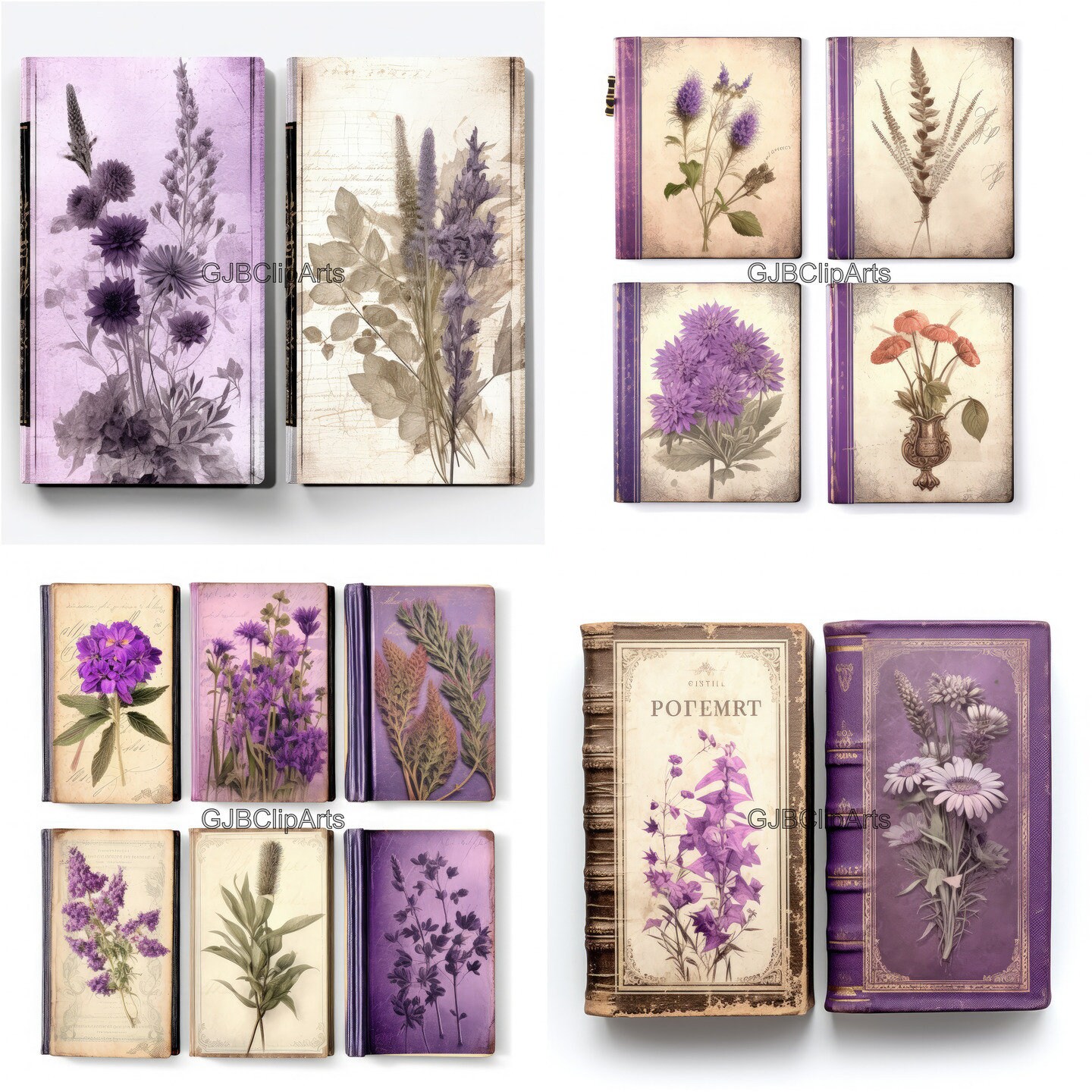 Purple Flora Book Cover Clipart, Vintage Book Cover Clipart, Journaling ...
