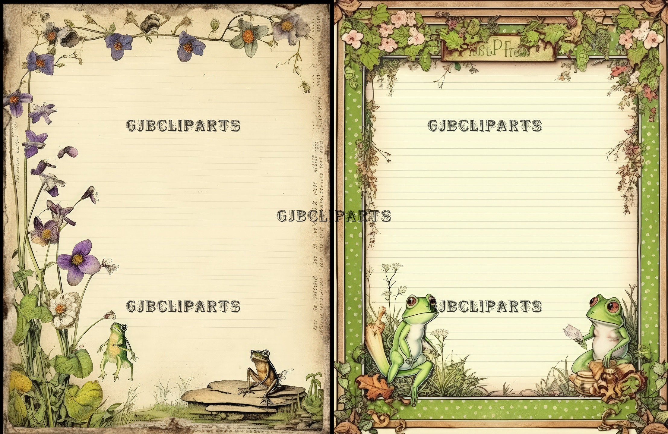 Frogs Lined Page Clipart Empty Journal Page With a Border - Etsy