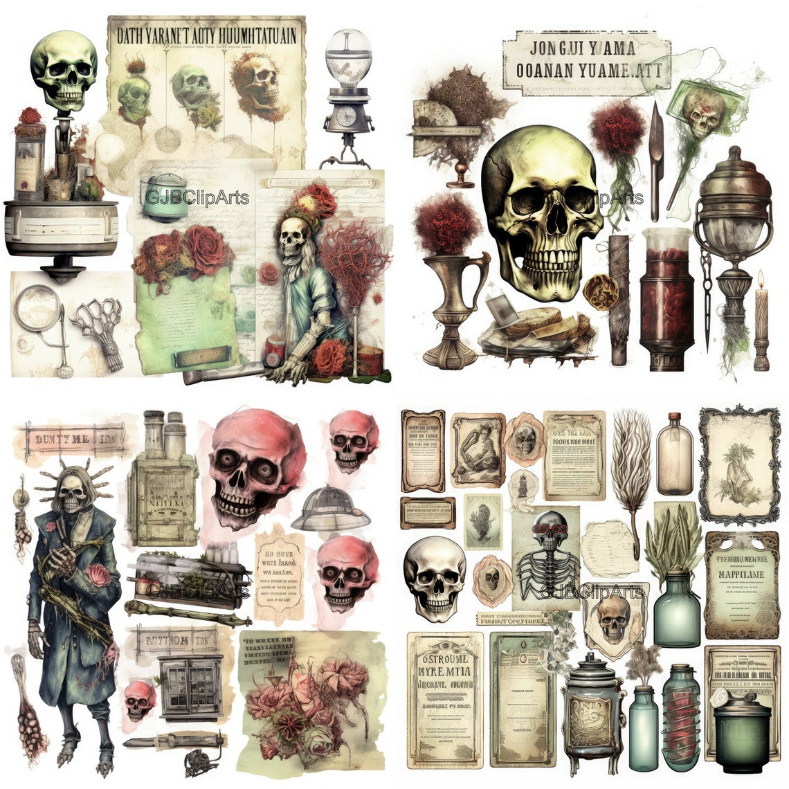Vintage Zombies Junk Journal Kit Clipart ,zombie Clipart Grave Clipart ...