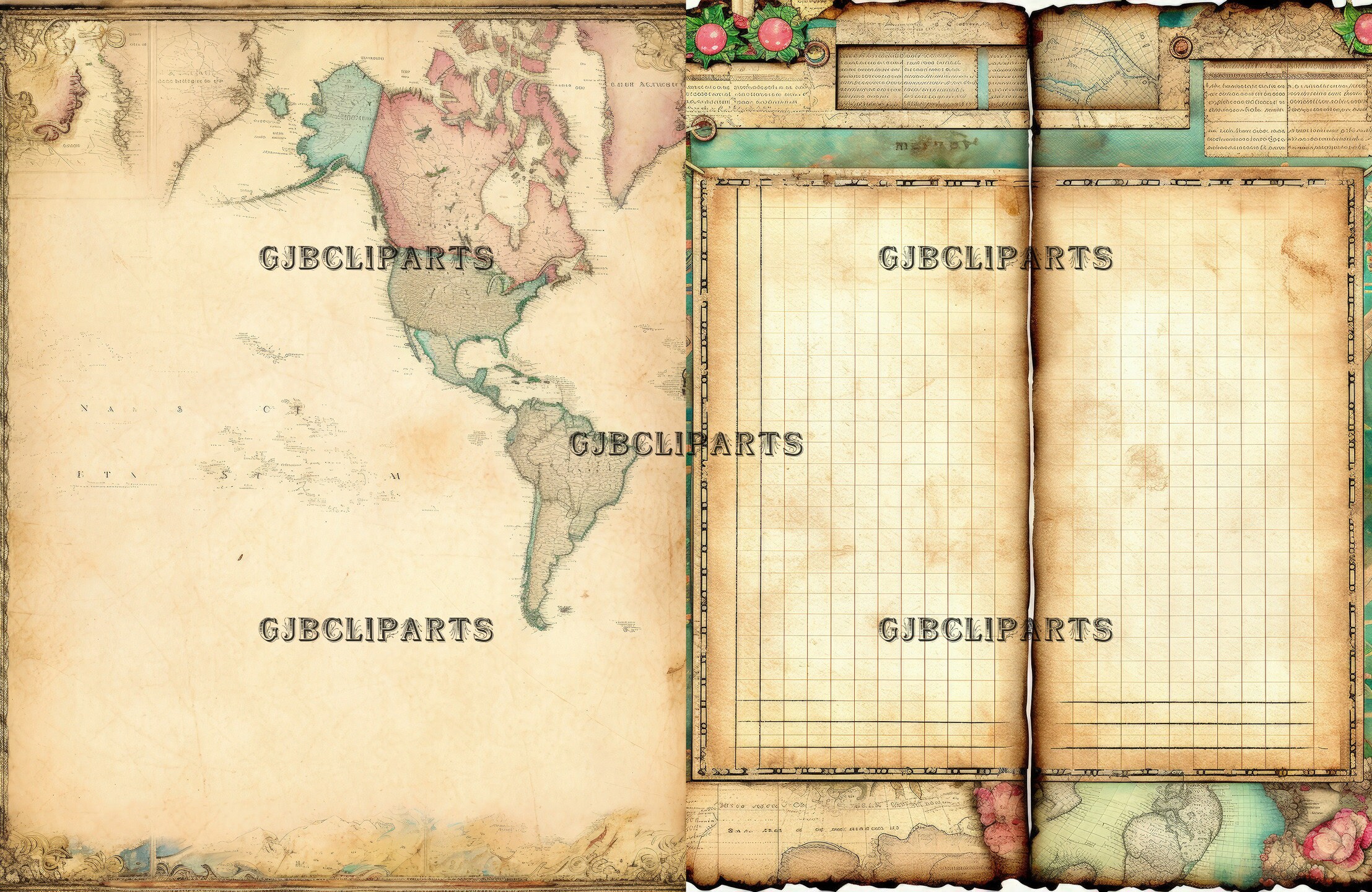 Maps Lined Page, Empty Journal Page With a Border Clipart, Journaling ...