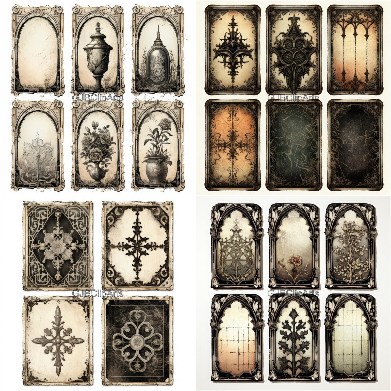 Gothic Fussy Ornamental Card Clipart, Gothic Arch Clipart Candle ...