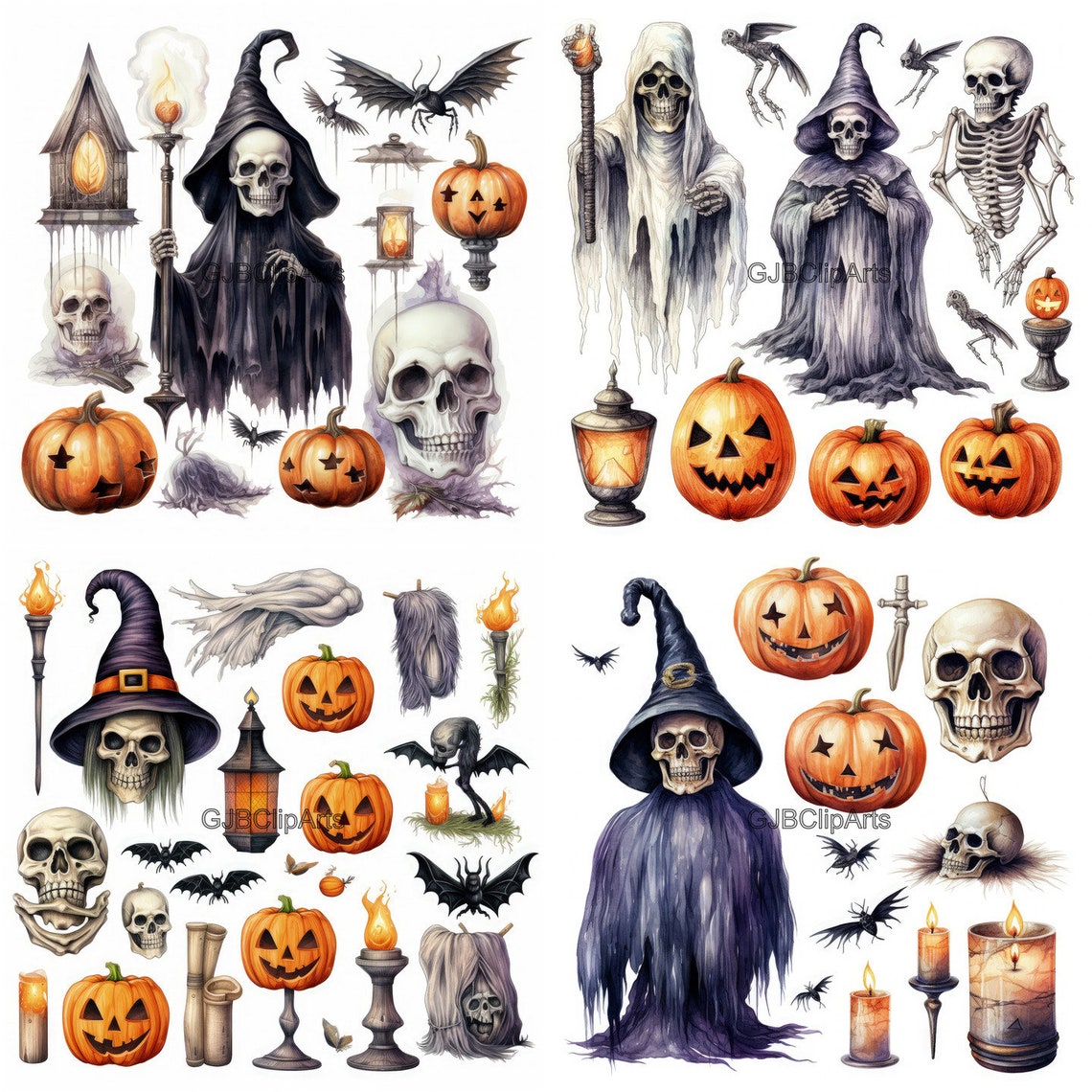 Halloween Elements Clipart Witch Ghost Spooky Castle Mummy - Etsy