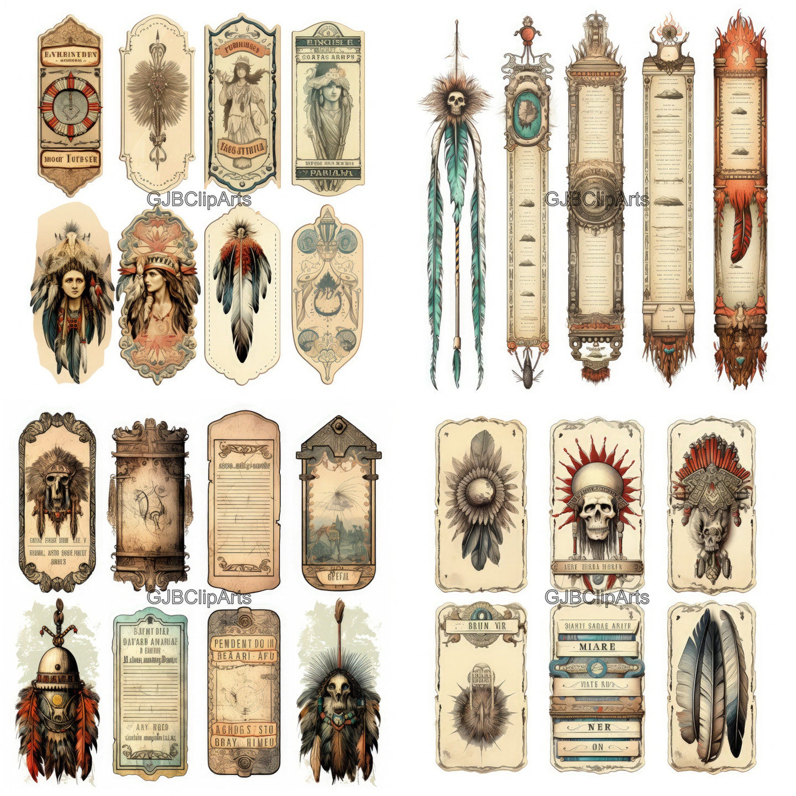 Native Americans Tall Ornate Labels Clipart Bison Clipart Eagle Clipart ...