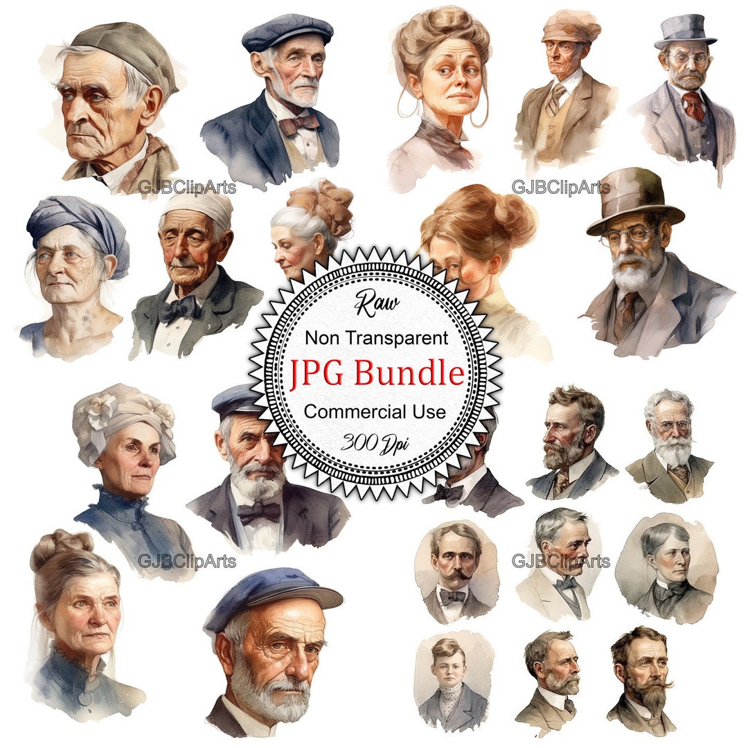 Vintage Old Portraits Collection on White Background ,digital Clipart ...