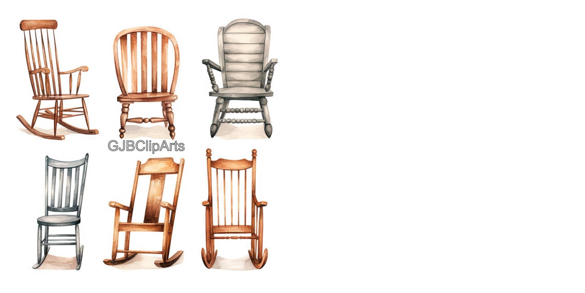 Watercolor Wooden Rocking Chair Clipart, Rocking Chair Clipart ...