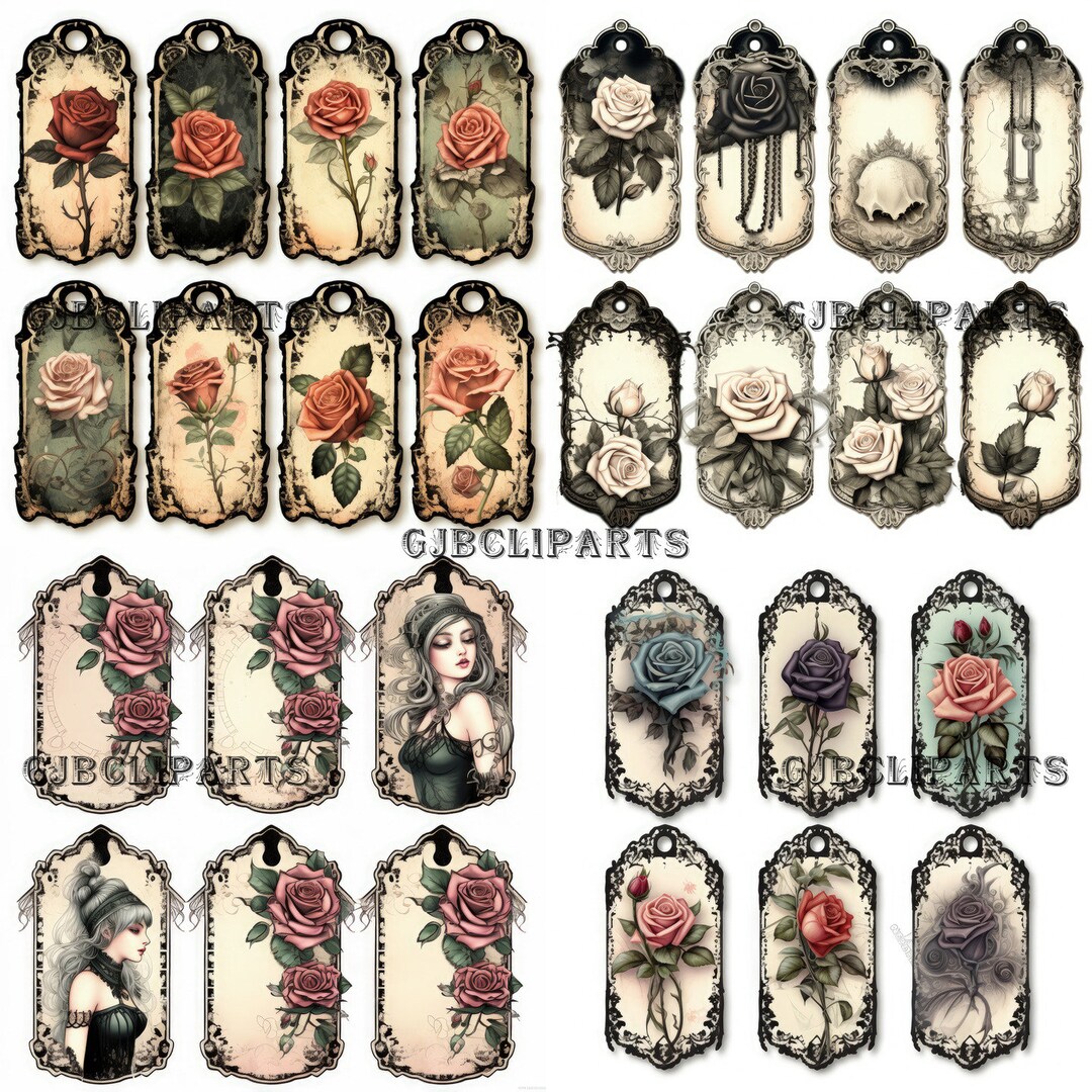 Gothic Roses Ornamental Tag, Beautiful Vintage Tags With Antique Design ...