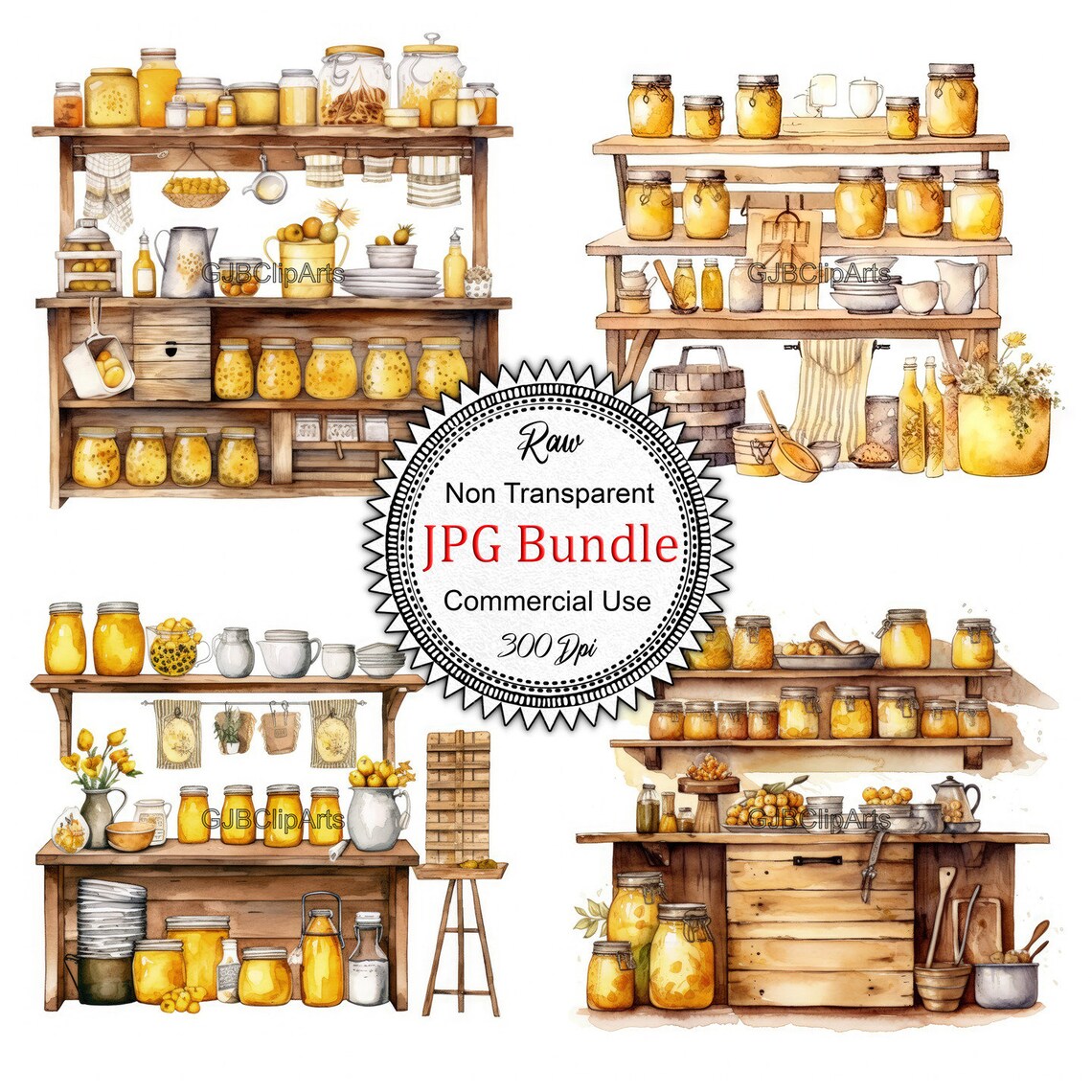 Yellow Watercolor Cottagecore Kitchen Clipart, Magical Countryside ...