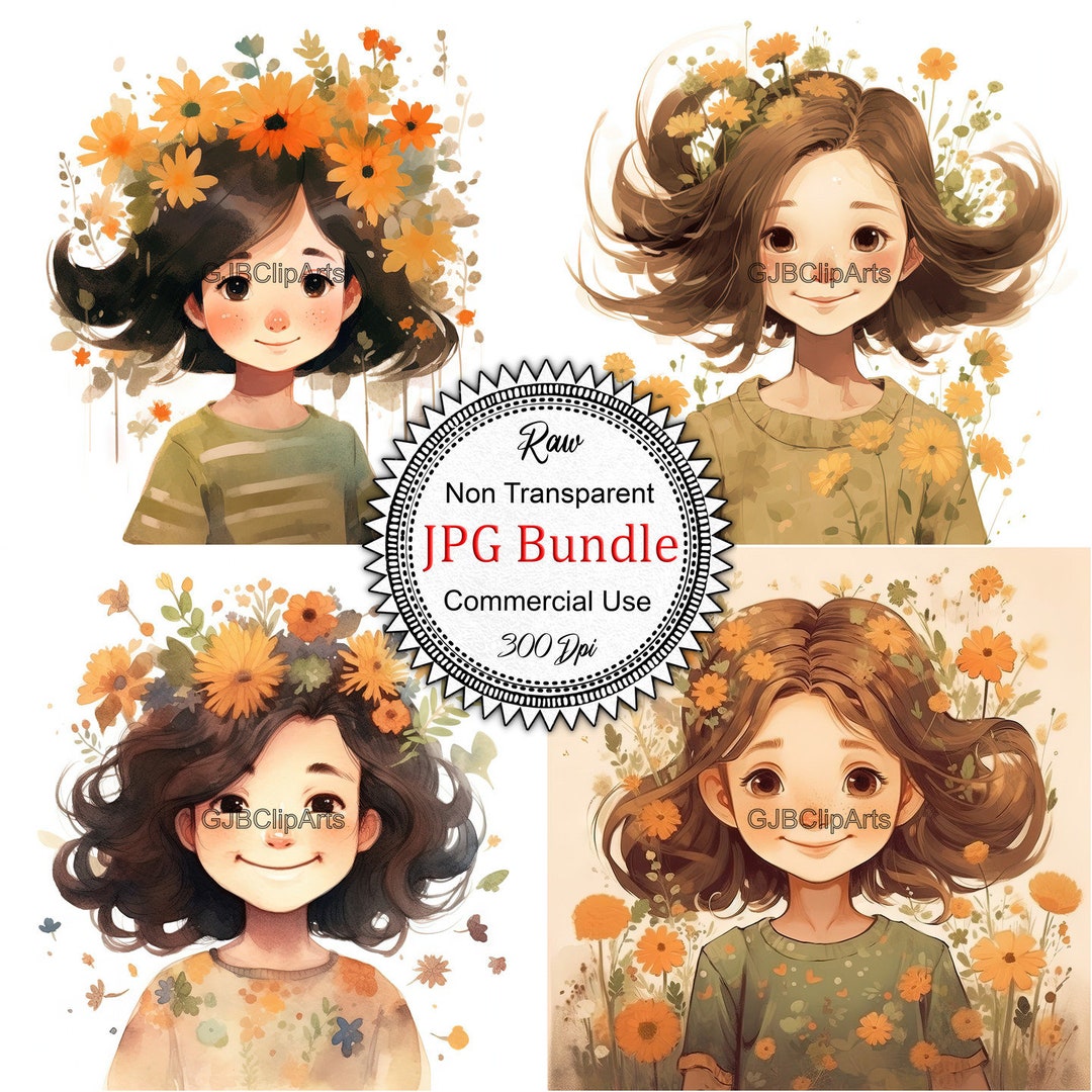 Cute Happy Girl Clipart Hairstyle Clipart Color Flow - Etsy