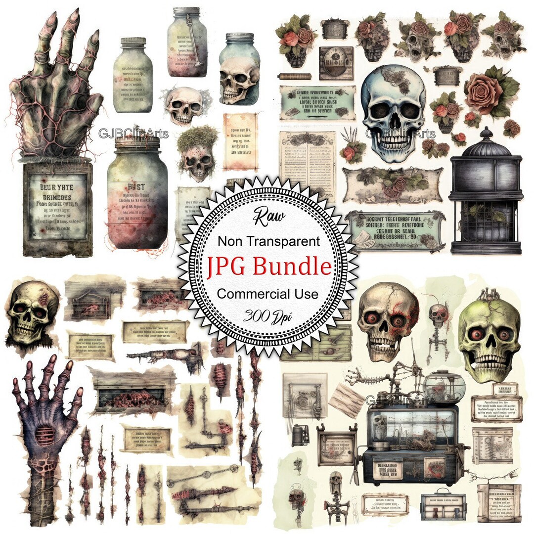 Vintage Zombies Junk Journal Kit Clipart ,zombie Clipart Grave Clipart ...