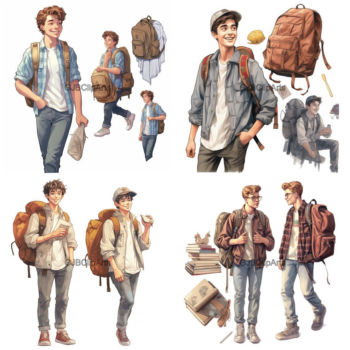 Happy Teenager With Backpack Clipart, Backpack Clipart, Cap Clipart ...