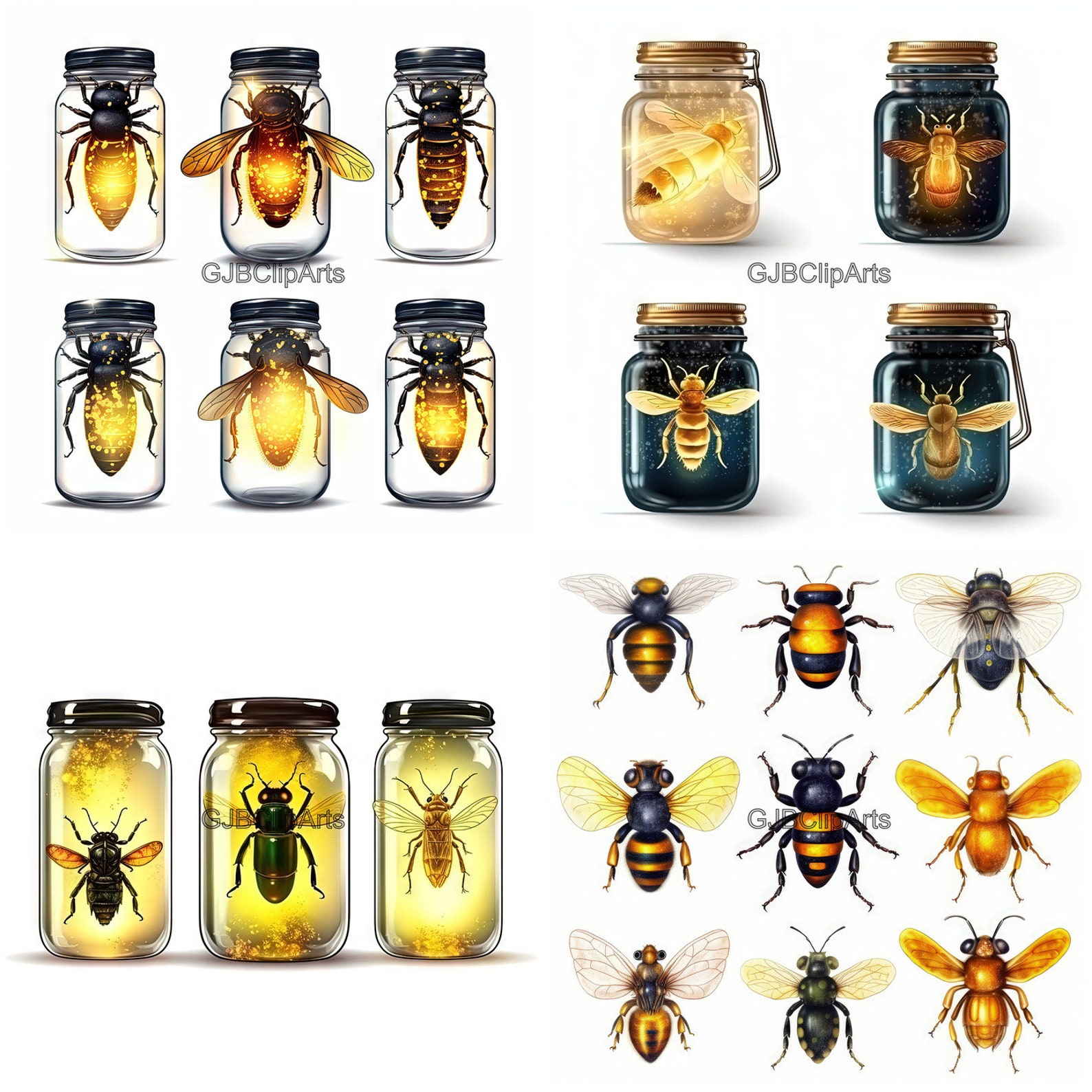 Fireflies Clipart, Summer Night Clipart, Nature Clipart, Jar Clipart ...