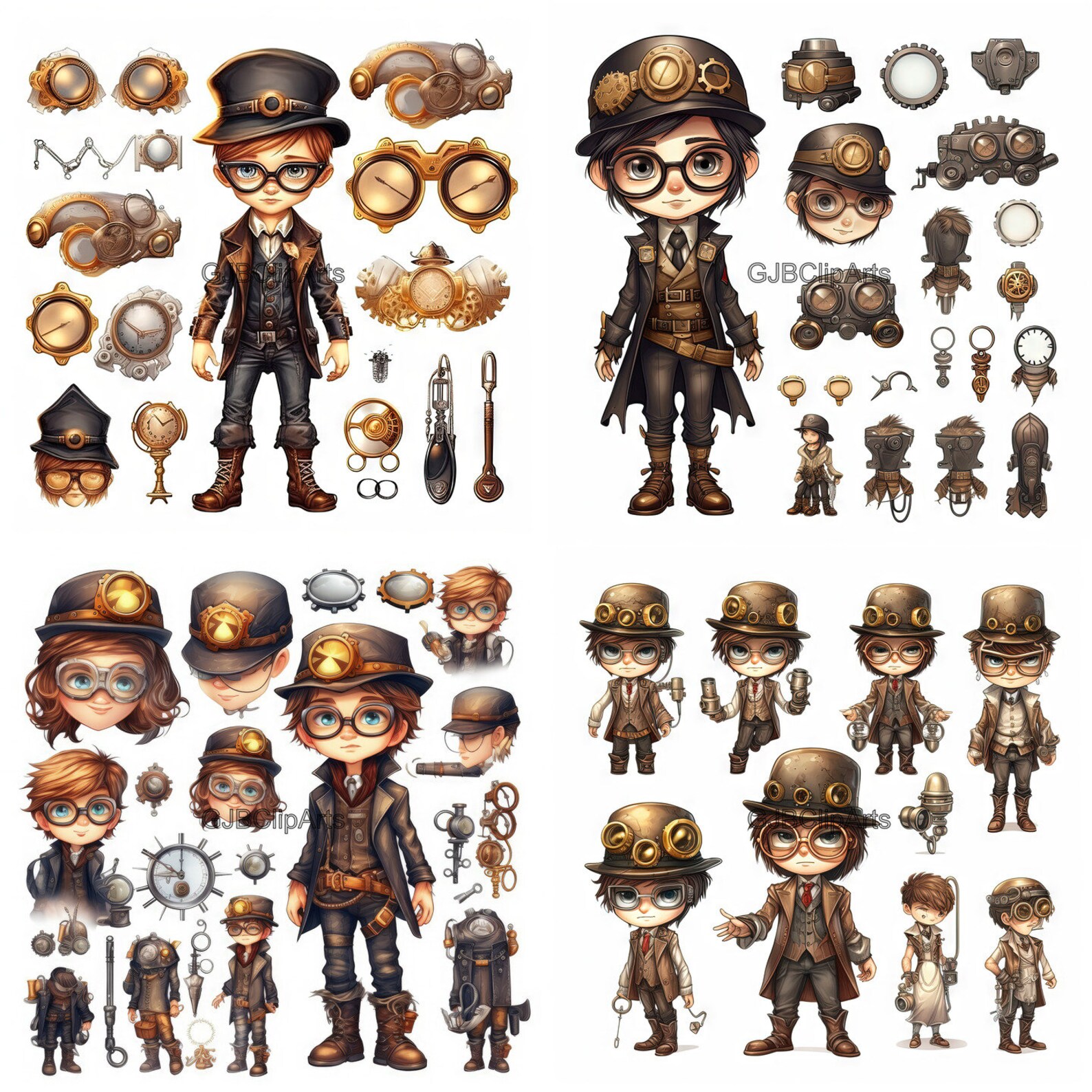 Chibi Boy Steampunk Clipart Gears Clipart Top Hat Clipart - Etsy