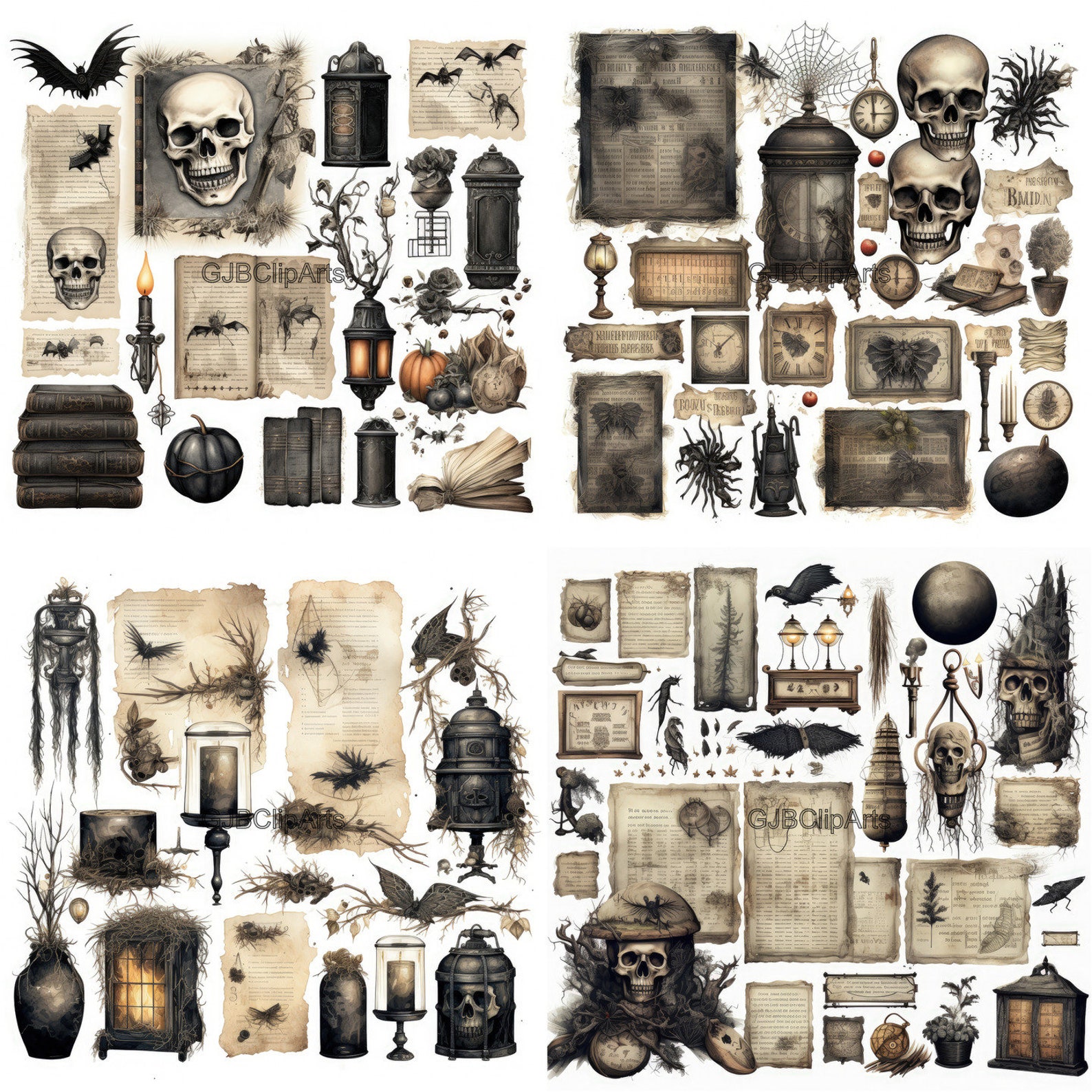 Vintage Dark Spooky Junk Journal Kit Clipart, Ghost Clipart Spider Web ...