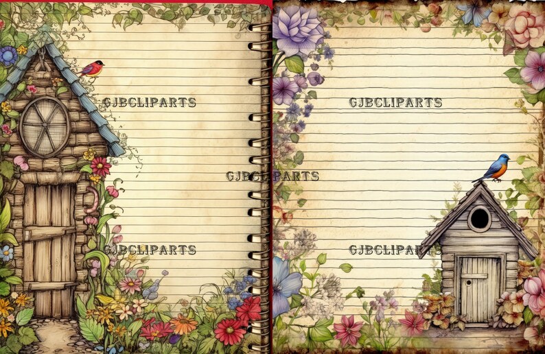 Bird Clipart, Lined Page, Empty Journal Page Clipart, Journaling Kit ...