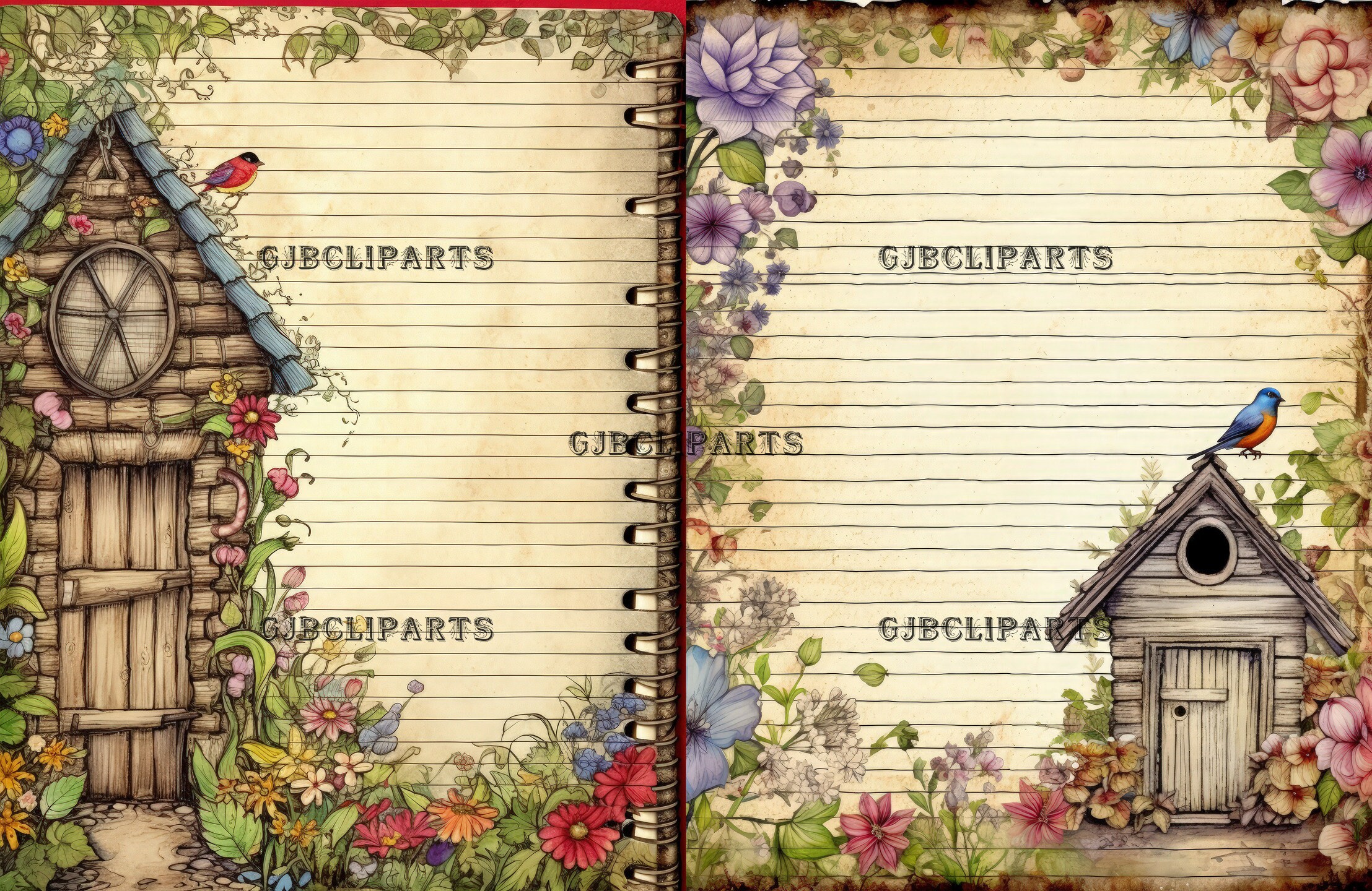 Bird Clipart, Lined Page, Empty Journal Page Clipart, Journaling Kit ...