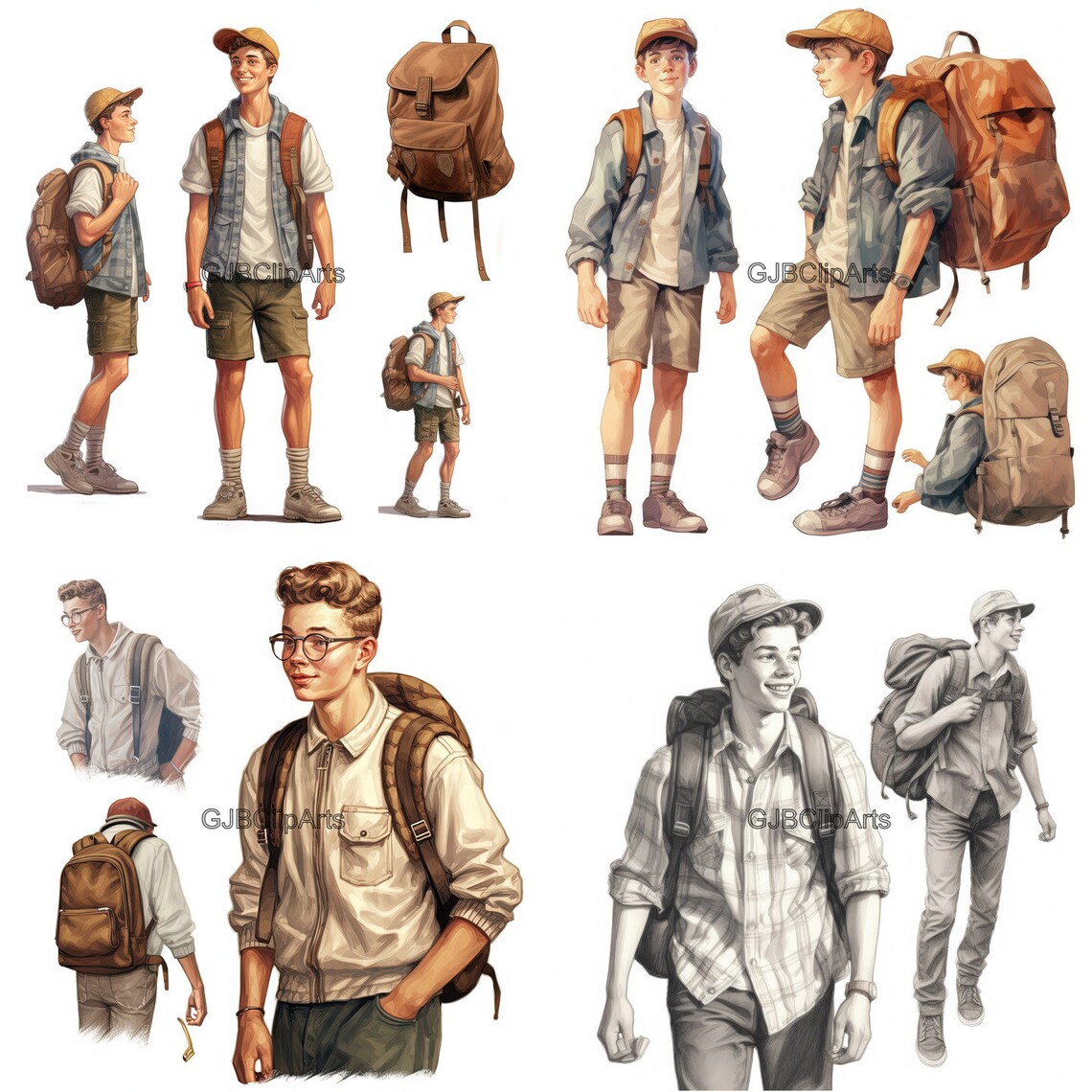 Happy Teenager With Backpack Clipart, Backpack Clipart, Cap Clipart ...
