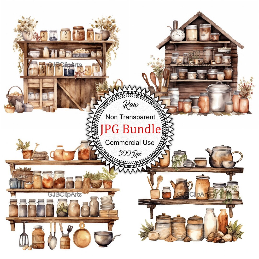 Brown Watercolor Cottagecore Kitchen Clipart, Magical Countryside ...