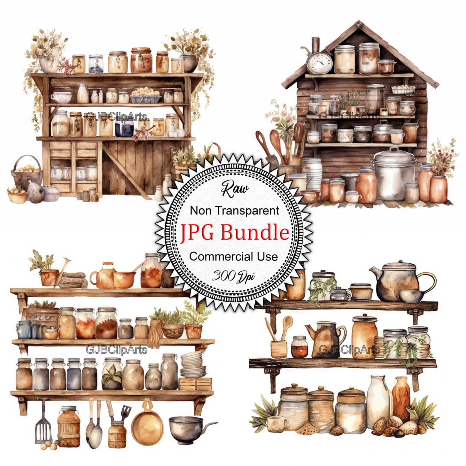 Brown Watercolor Cottagecore Kitchen Clipart, Magical Countryside ...