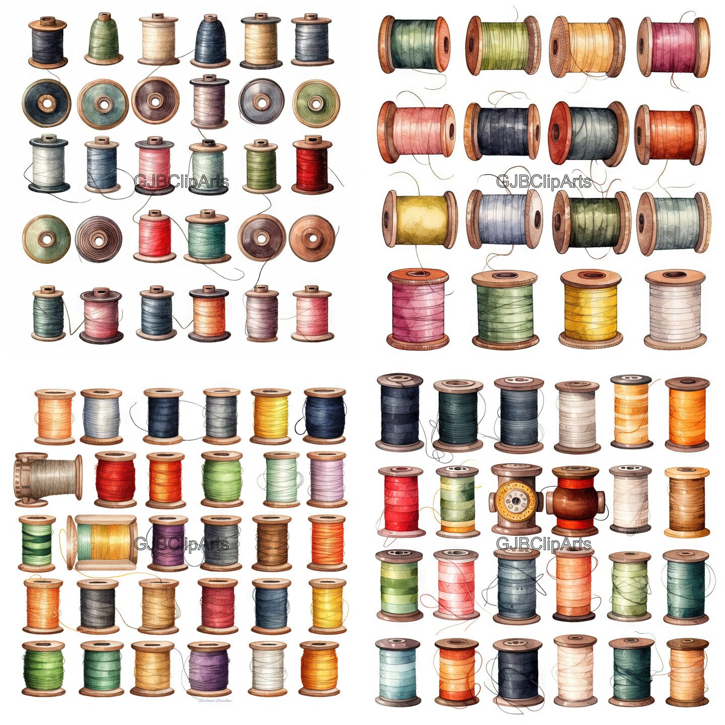 Vintage Thread Spools Clipart Collection,digitized Clipart ,digital ...