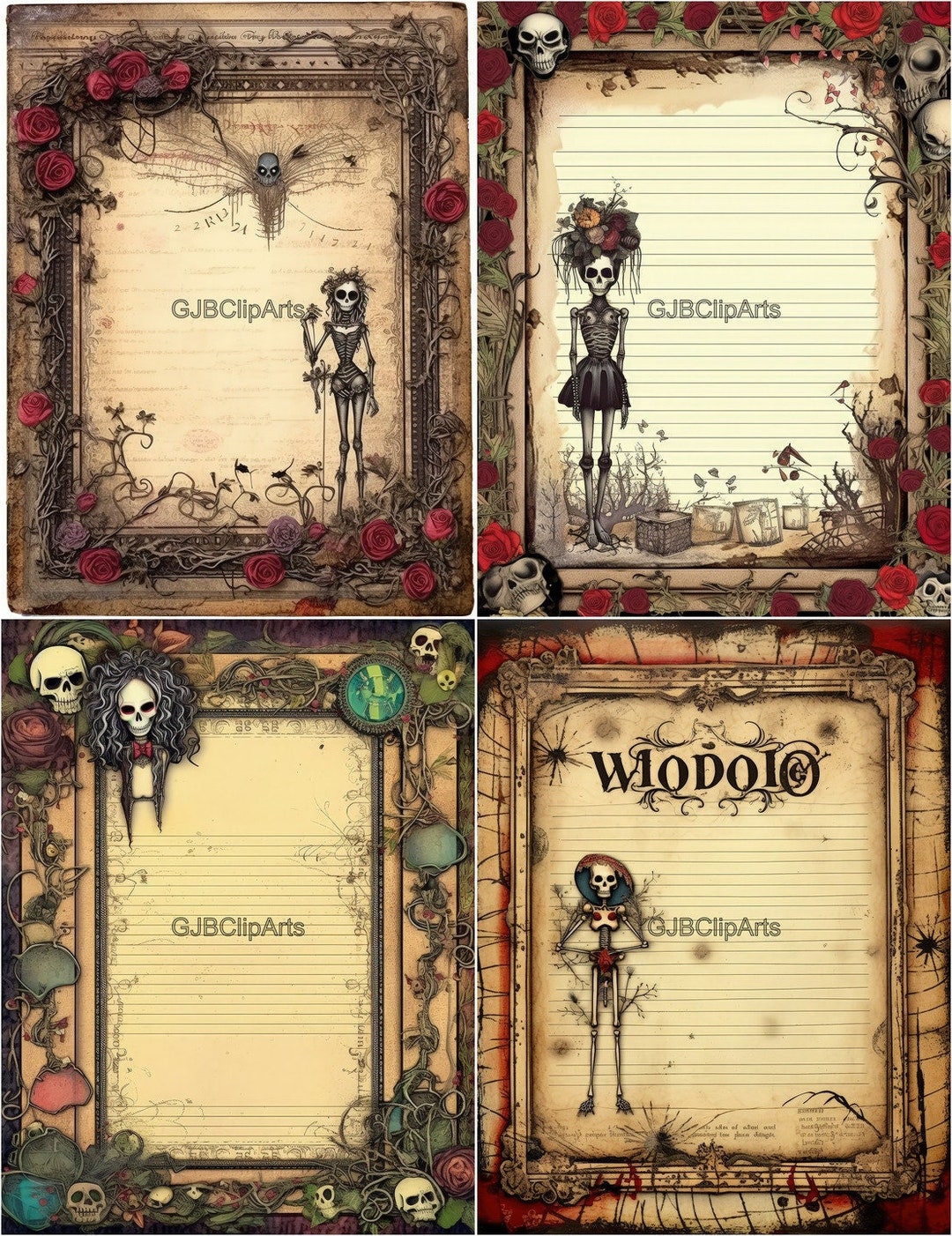 Voodoo Style Lined Page Clipart, Skull Clipart Feather Clipart ...