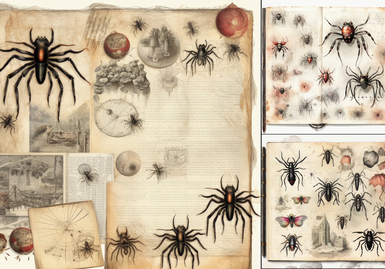 Vintage Spiders Junk Journal Kit Clipart, Spider Clipart Spider Web ...