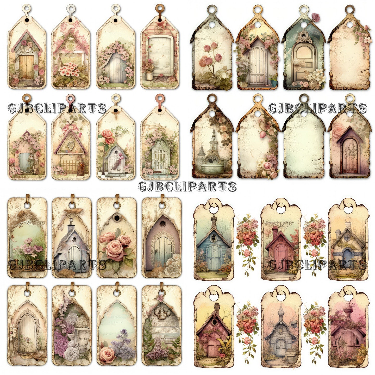 Rustic Cottage Ornamental Tag Clipart, Beautiful Vintage Tags Clipart ...