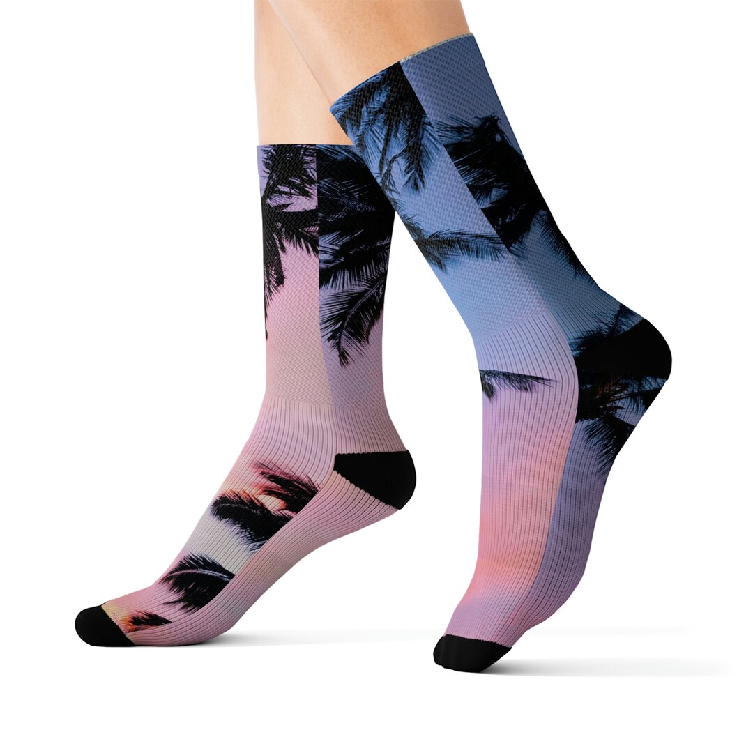 Palm Tree Socks, Nice Colorful Tone Beach Sunset Crew Unisex Unique ...