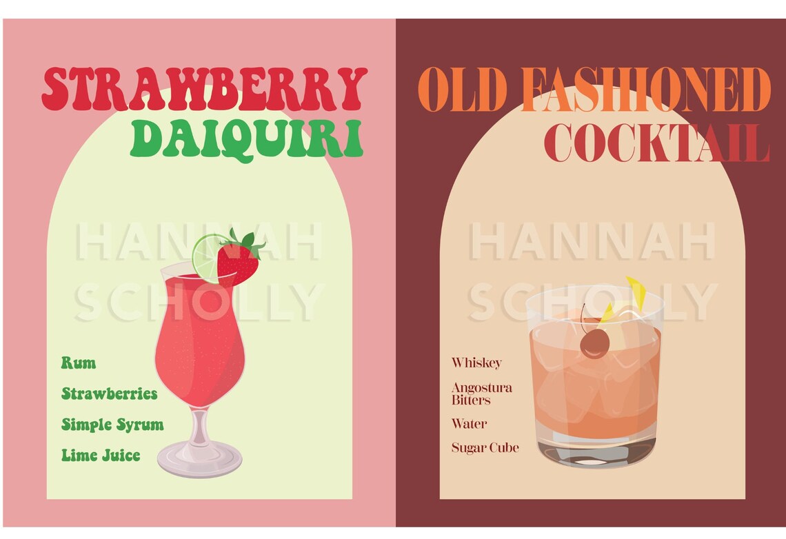 Cocktail Drinks Digital Download Set of 10, Self Print Drink Poster ...