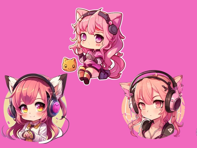 Pink Anime Gamer Girl Emotes Twitch, Discord, Channel Point, Streamer ...