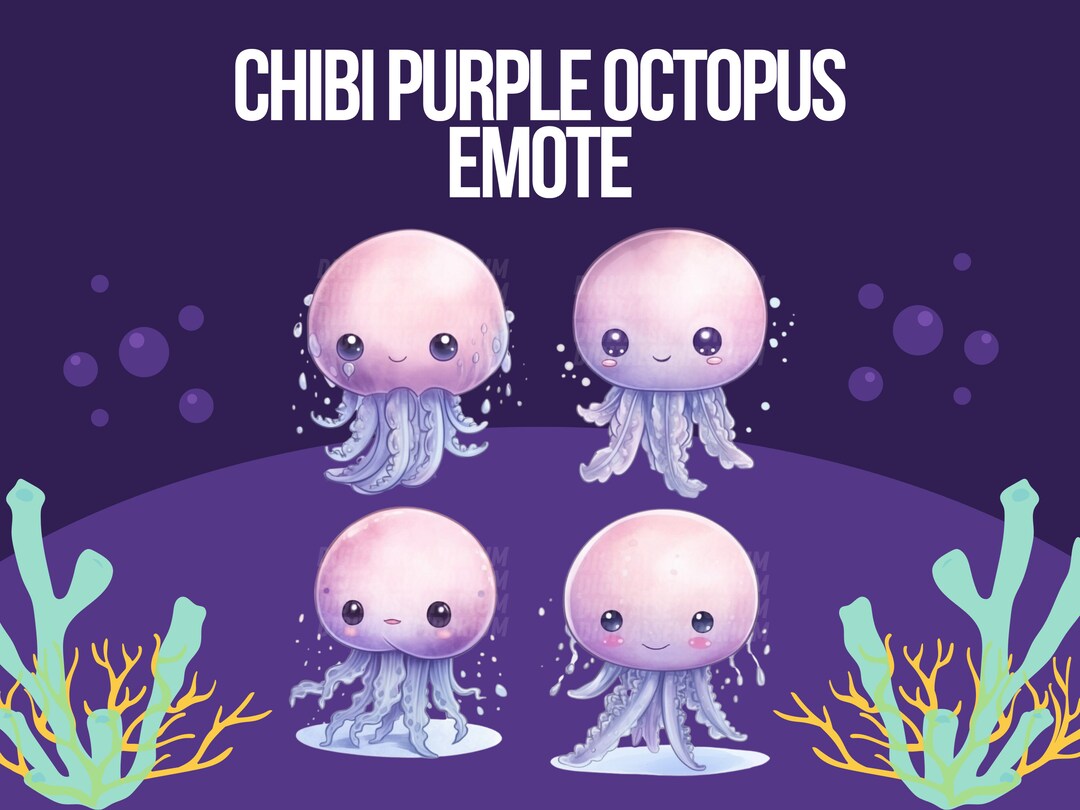 Chibi Purple Octopus Emote, Ocean Emote, Cute Fish Emote, Sea Creature ...