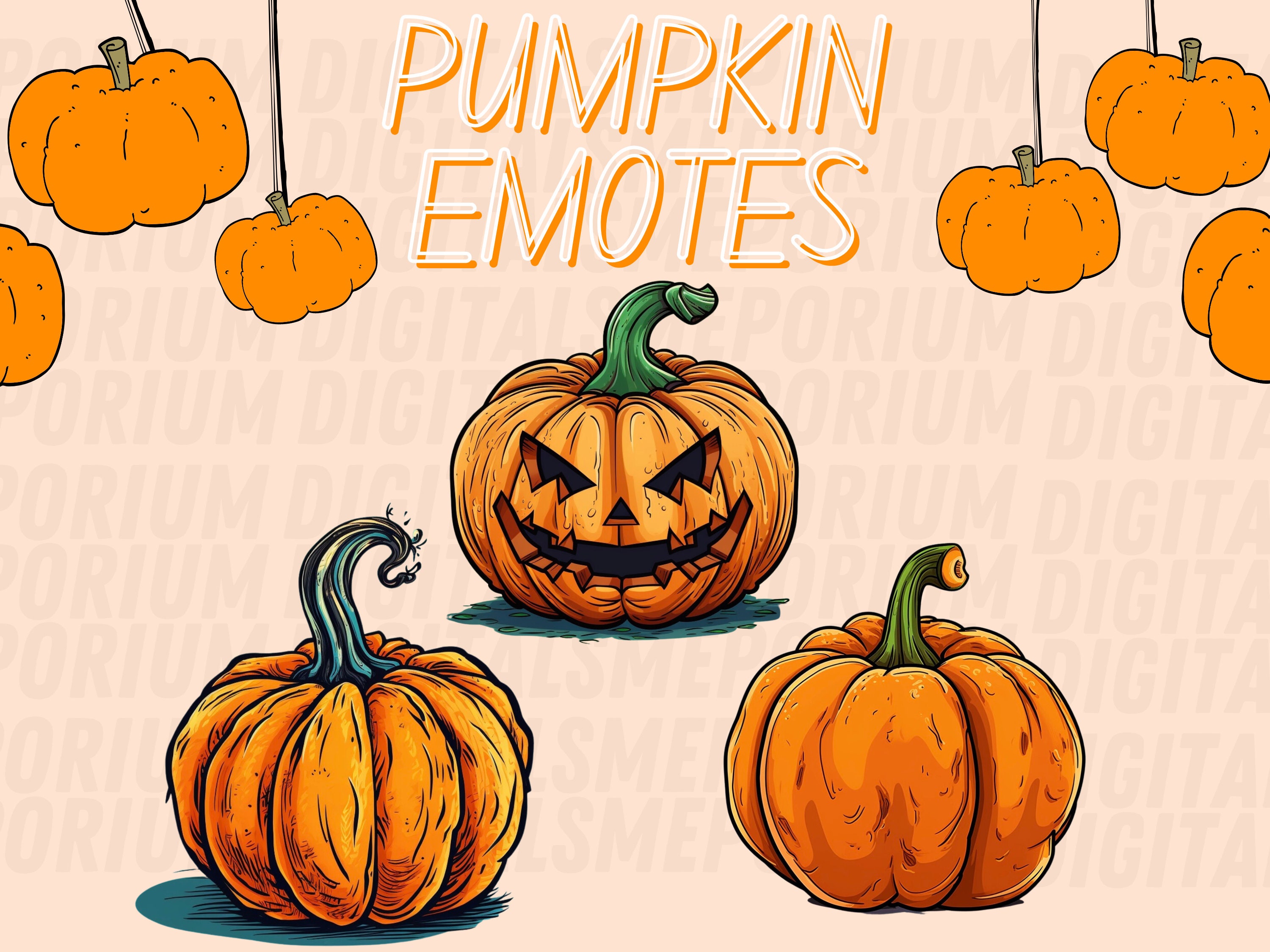 Twitch Pumpkin Emote, Pumpkin Emote Pack , Pumpkin Sub Badge, Cartoon ...