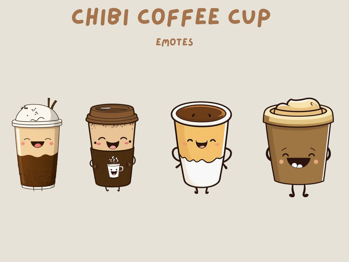 Chibi Cute Coffee Cup Emotes Twitch & Discord, Channel Points, Streamer ...