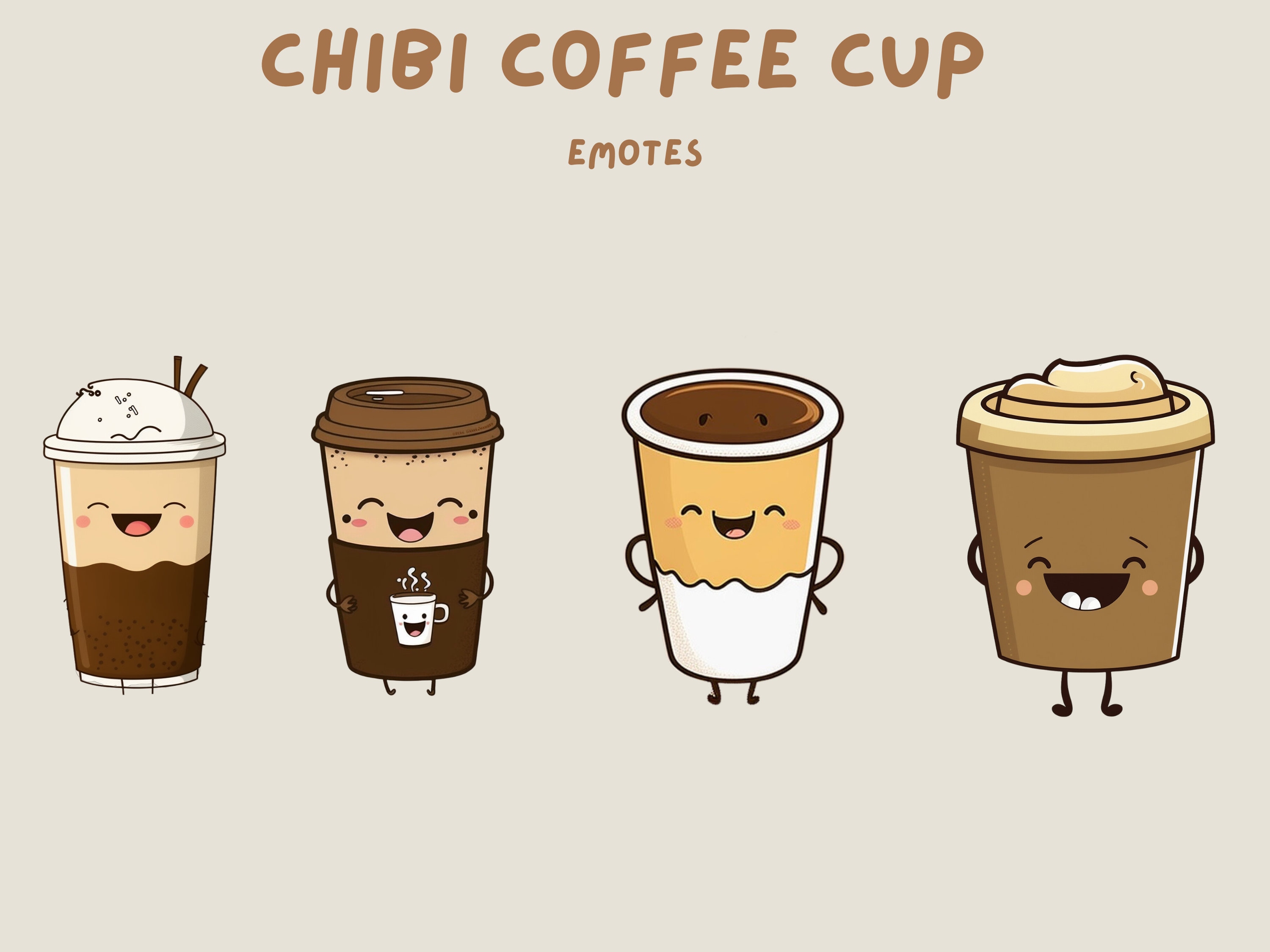 Chibi Cute Coffee Cup Emotes Twitch & Discord, Channel Points, Streamer ...