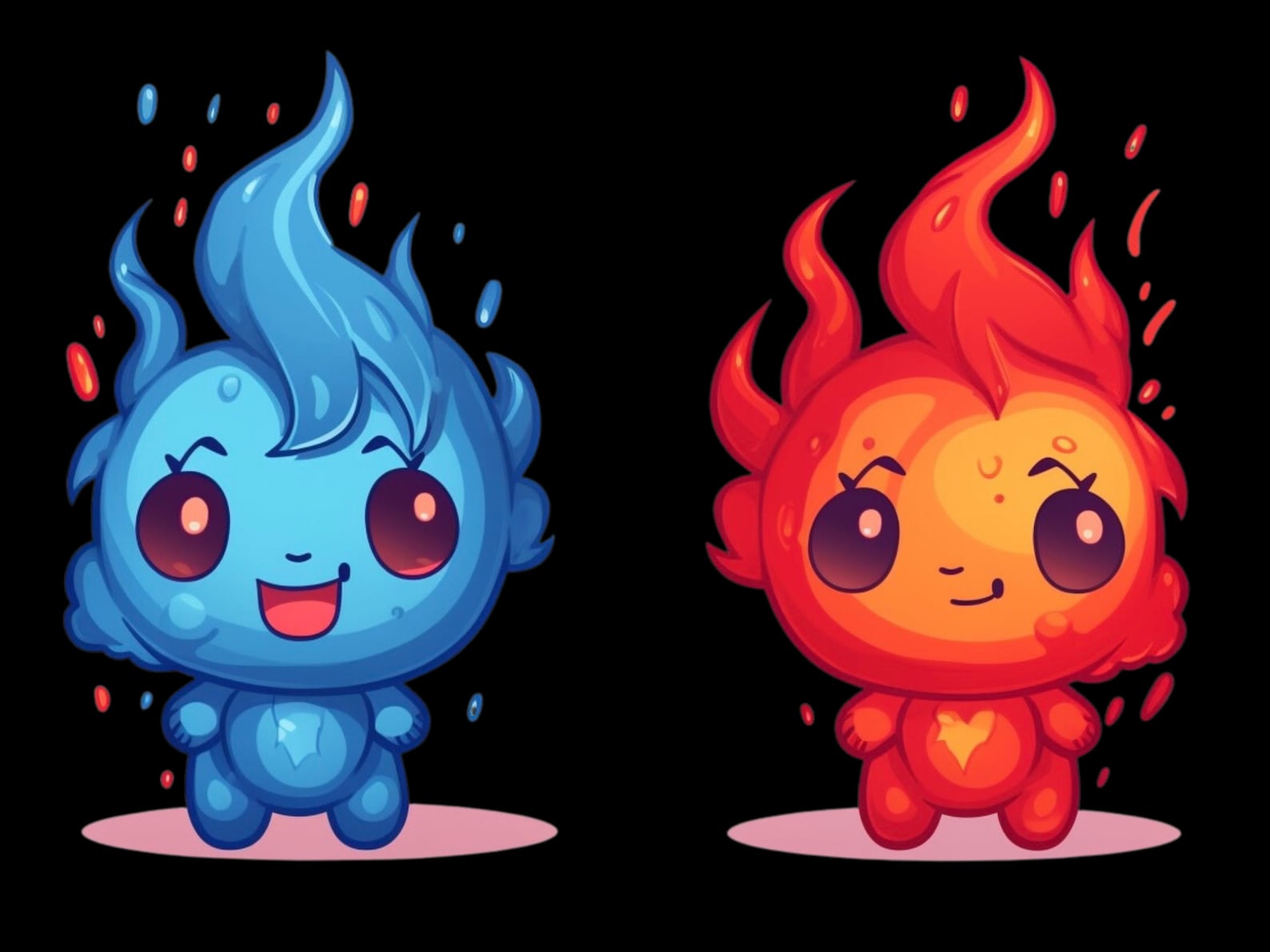 Chibi Red and Blue Flame Emotes Twitch, Discord, Kick, Streamer, Emoji ...