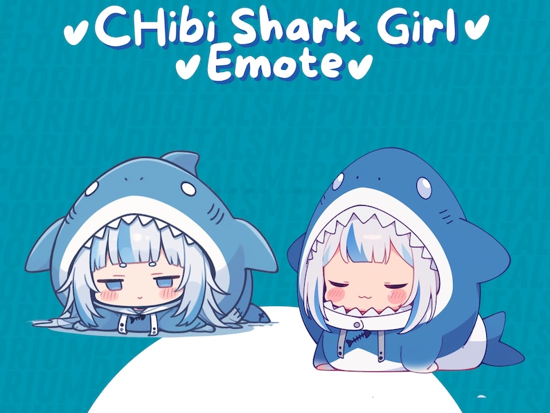 Cute Chibi Shark Girl Girl Emote, Cute Shark Emote, Rosy Cheek Girl ...
