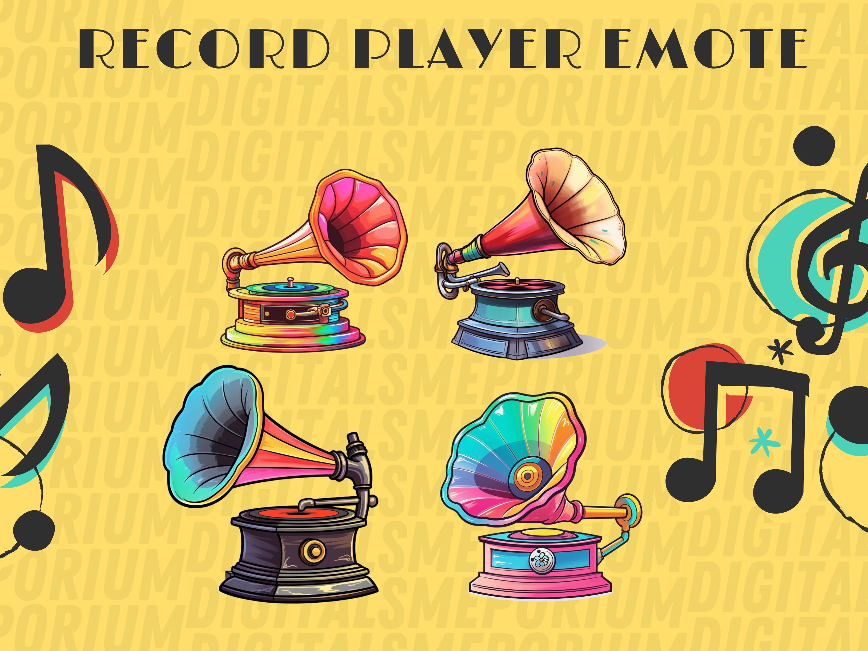 Colorful Record Player Emote, Music Emote, Rainbow Emote, Gramophone ...