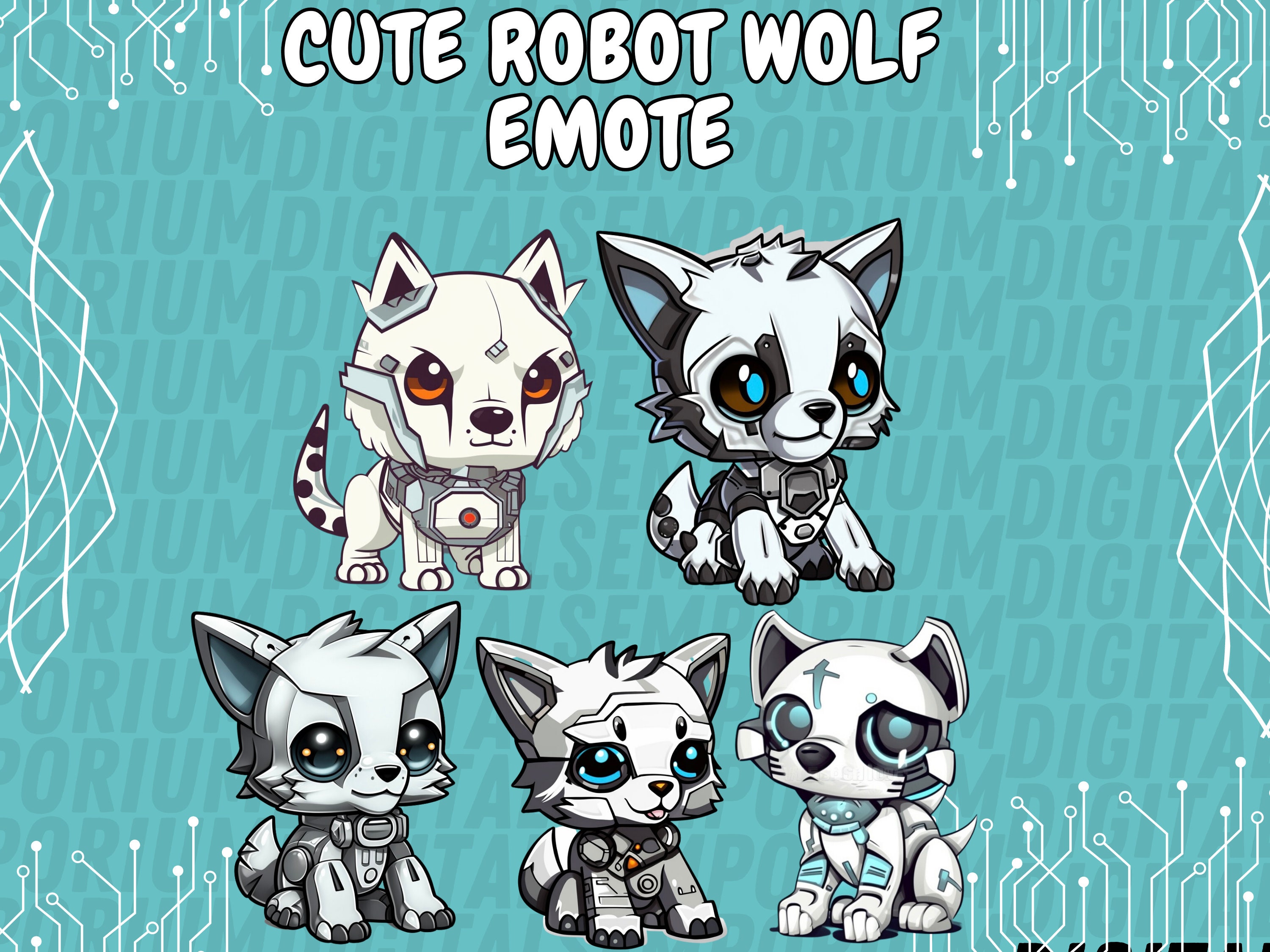 Cute Robot Wolf Emote Collection Twitch, Discord, Channel Points ...