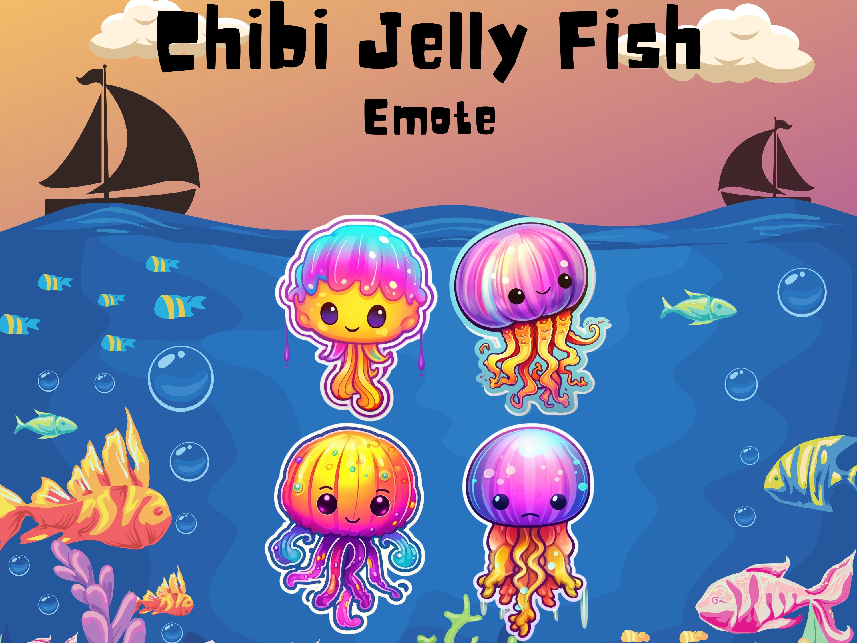 Chibi Colorful Jelly Fish Emote Twitch, Discord, Channel Point ...