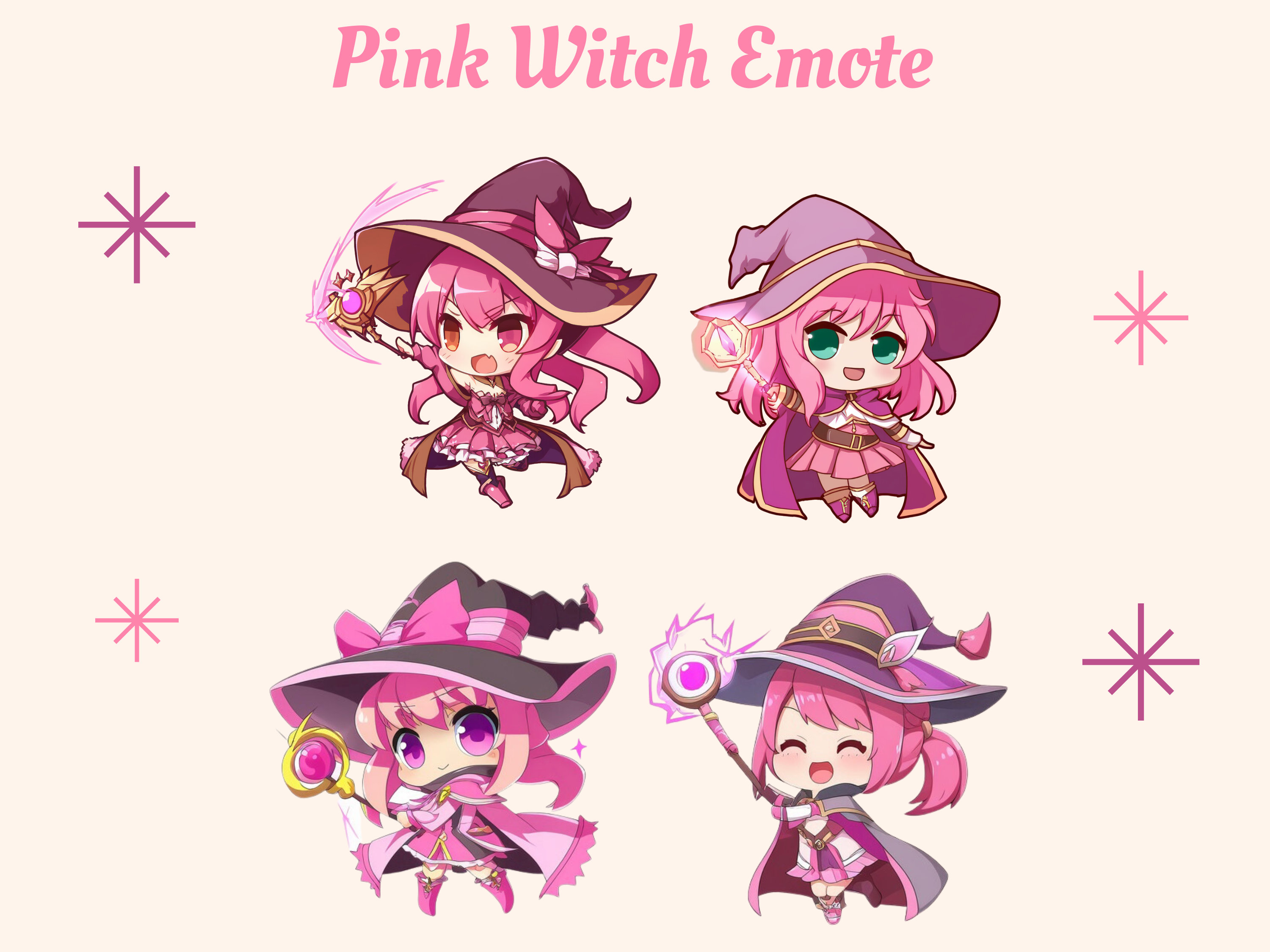 Chibi Pink Witch Emote Collection Twitch & Discord | Channel Points ...